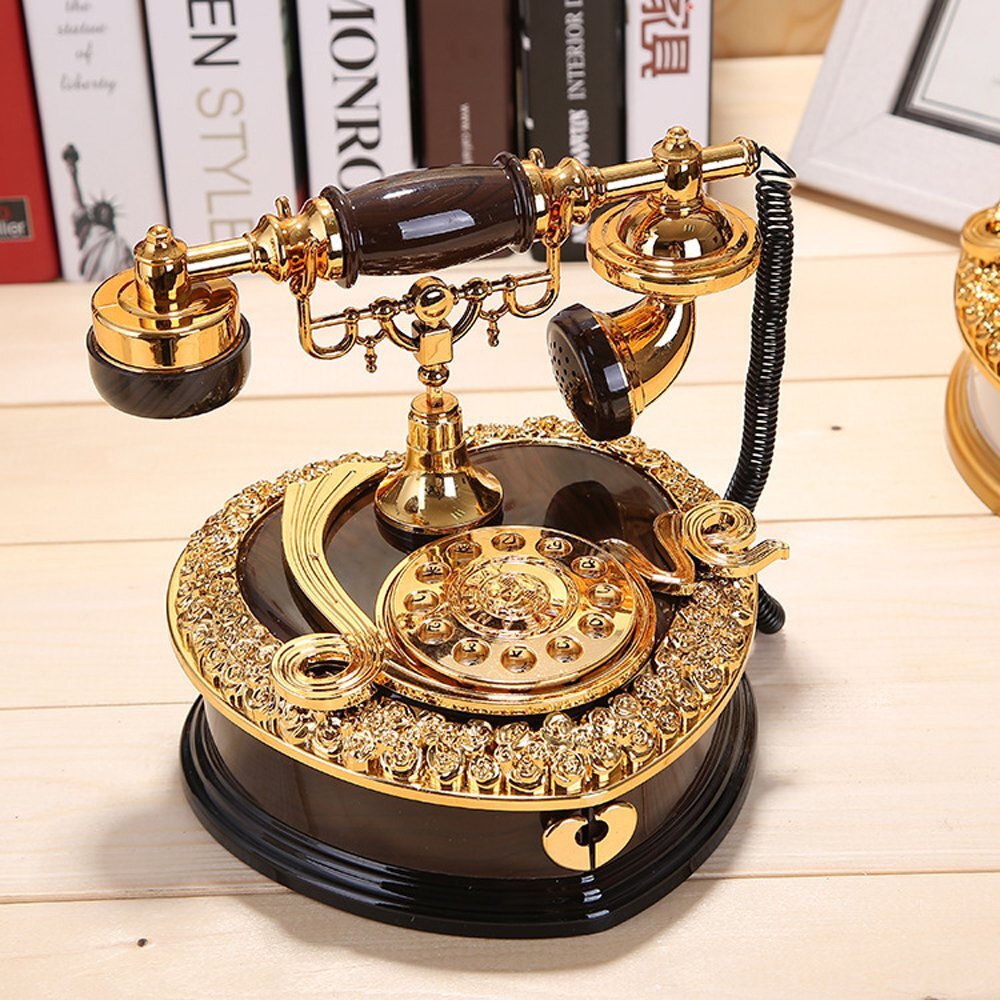 Heart Shaped Retro Dial Telephone Music Box with Drawer 7.5" x 7" x 6.7 ...