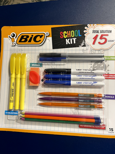 BIC SCHOOL KIT 15 PC- BALL PENS, DRY ERASE MARKERS, PENCILS ...