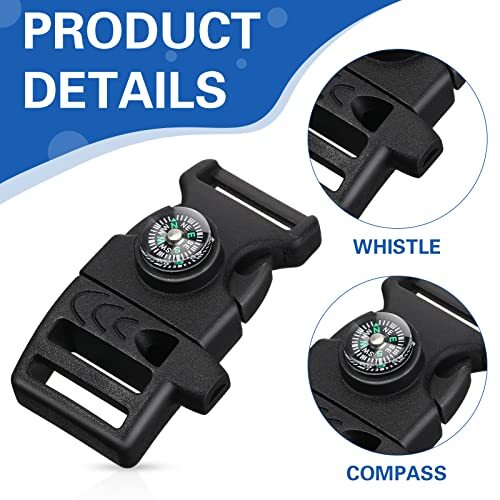 50 Pack Paracord Buckles Clips Whistle Buckle Compass Fire Starter for ...