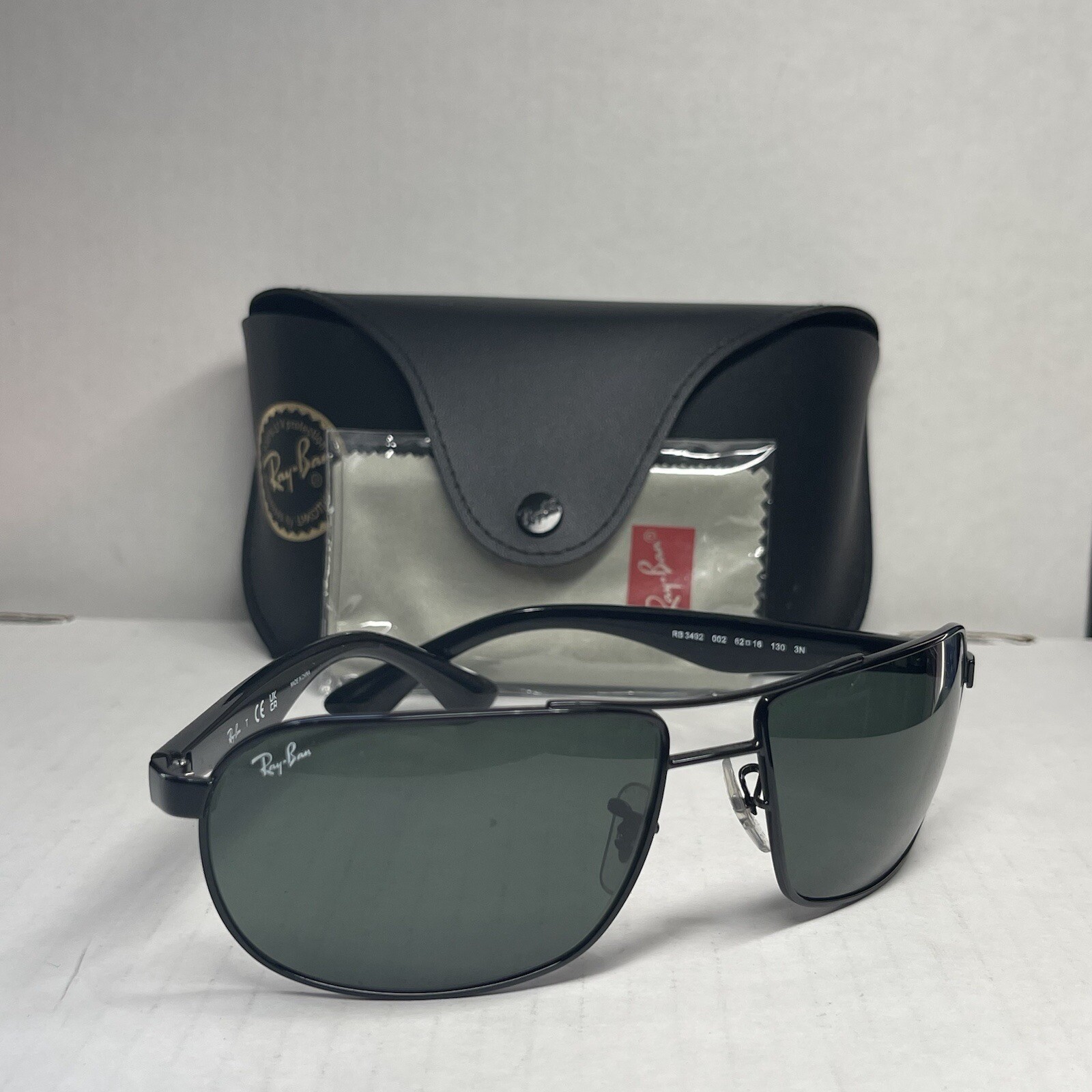 RAY BAN RB3492 002 62-16 130 3N Glossy Black/Green Lens Box/Case/Cloth ...