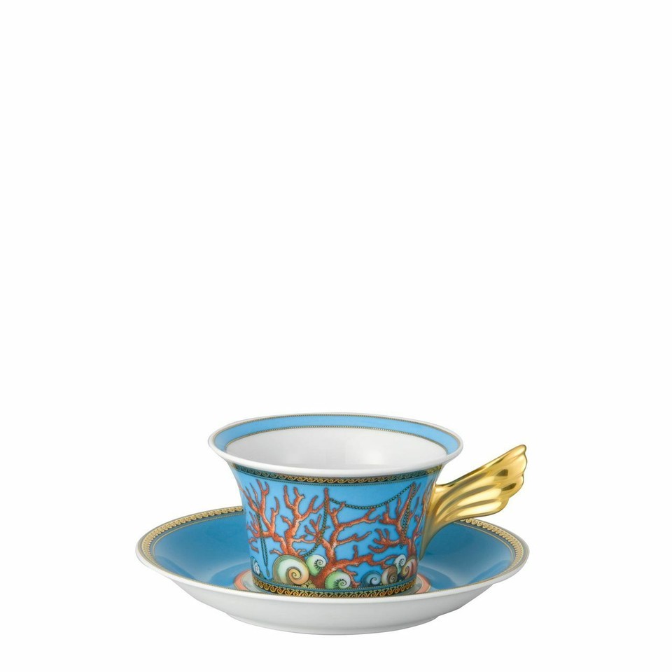 VERSACE BY ROSENTHAL LA MER TEACUP AND SAUCER #409608-14640 BRAND NIB ...