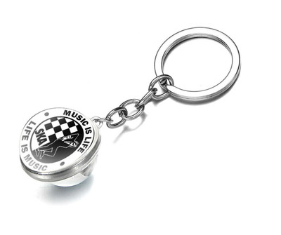 SKA STYLE MUSIC IS LIFE KEYRING .ROUND MARBLE SIZE WITH SHORT CHAIN ...