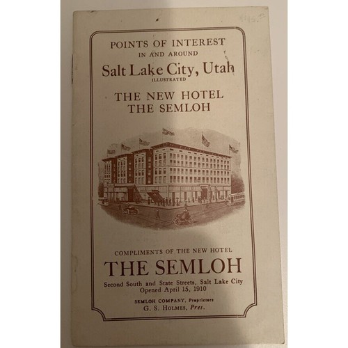 1910 The New Hotel The Semloh Salt Lake City, Utah Opening Booklet 3.5 ...