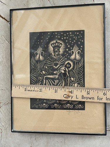 Vintage Sml. Print Pieta Religious Wood Cut Type 6x8” Frame Delicate ...