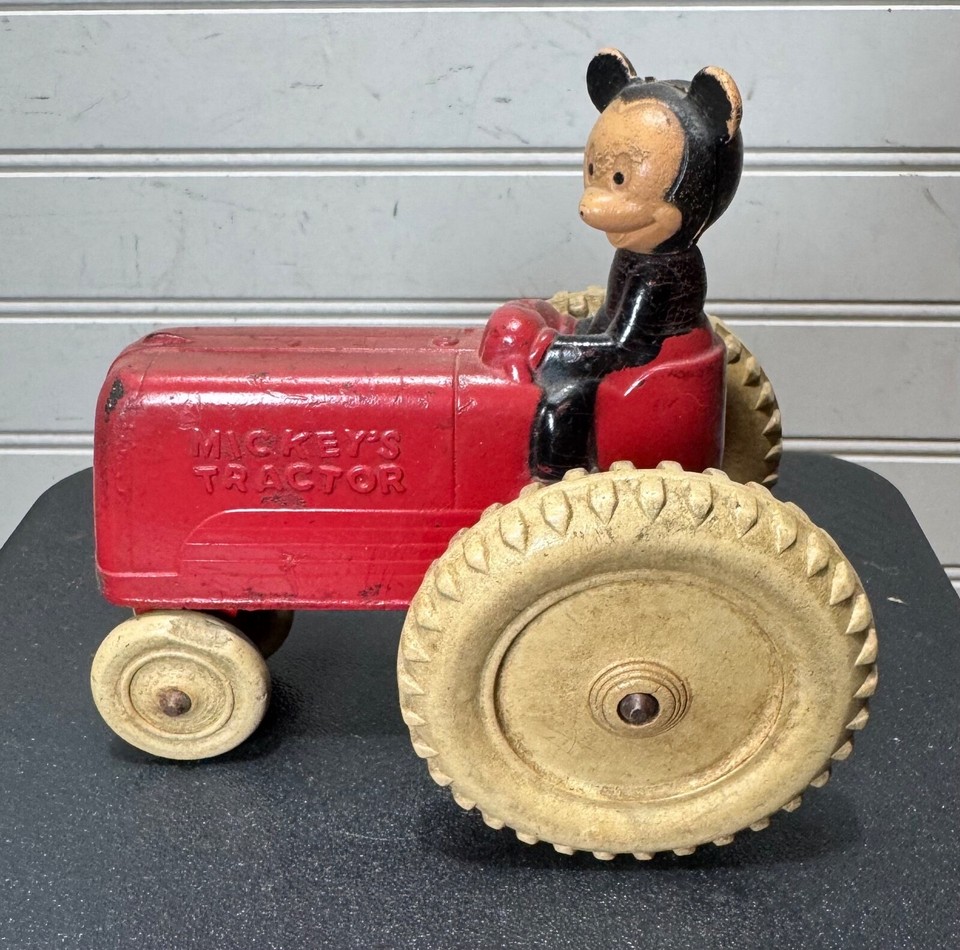 Antique Mickey's Tractor Toy Sun Rubber Walt Disney Productions Mickey ...