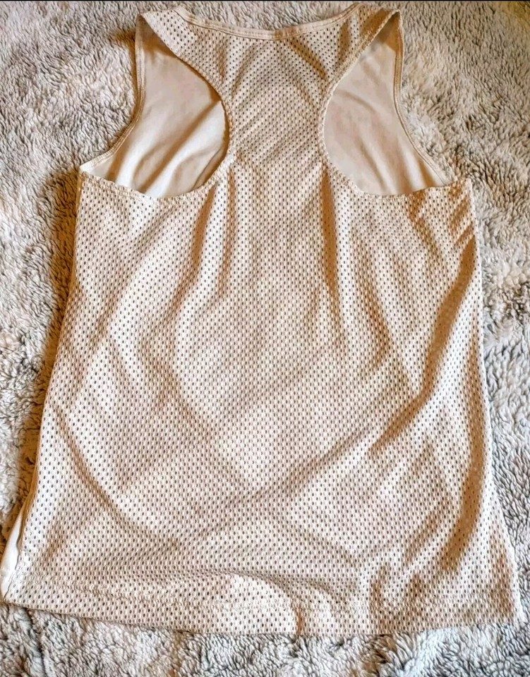 Adidas Women Activewear Top Cream Tank Pink Logo Racerback Round Neck ...