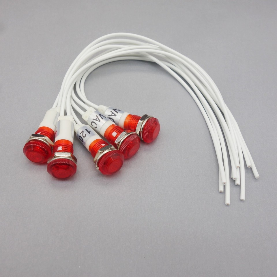 10Pcs 120V AC 10mm RED Panel Mounting LED Indication Signal Pilot ...