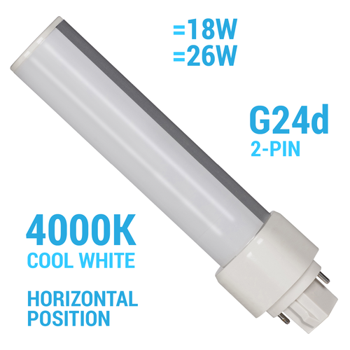 LED 9W 18W 26W Ballast Bypass 120-277V Horizontal PL 2-Pin G24d 4000K ...