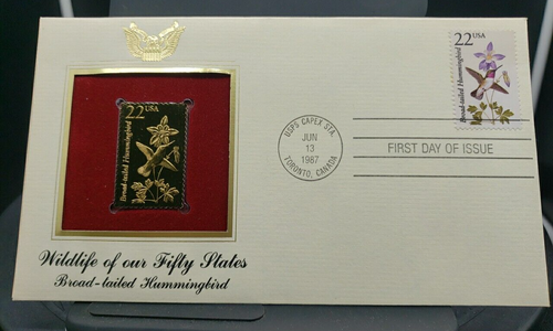 22K Gold US Replica Stamp Wildlife-Hummingbird 1st day of Issue June 13 ...