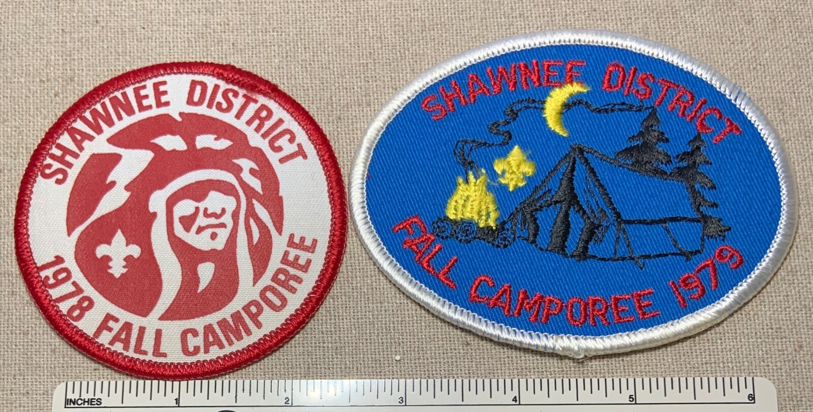 2 Vintage 1970s SHAWNEE DISTRICT Boy Scout Camporee PATCHES BSA DP Camp ...