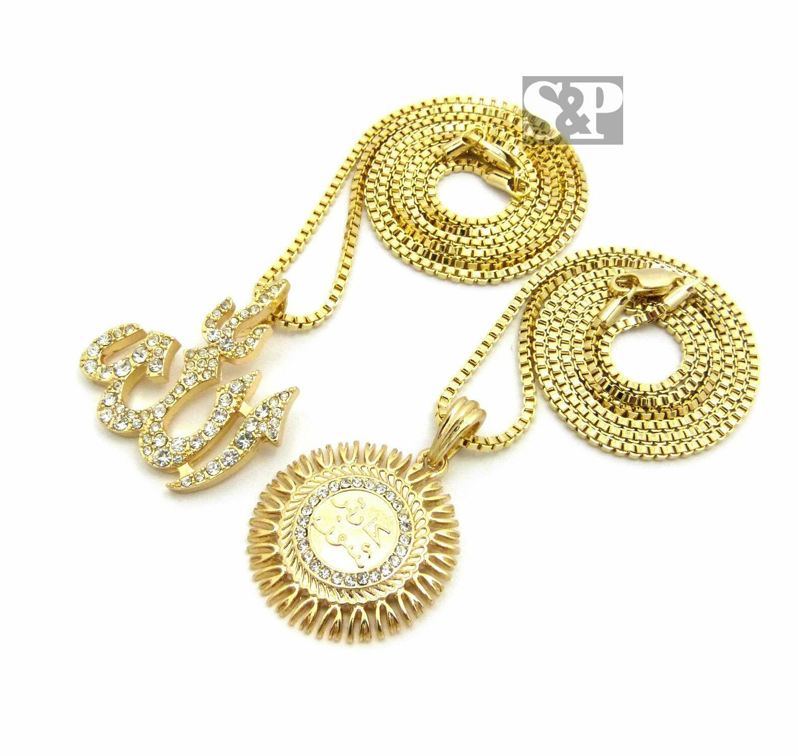 ICED MUSLIM ALLAH DOUBLE PENDANT & 24" BOX CHAIN HIP HOP 2 BLING ...