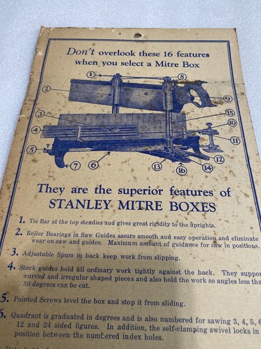 vtg 1940-50’s Stanley Tool Miter Box Advertising Display Poster | eBay