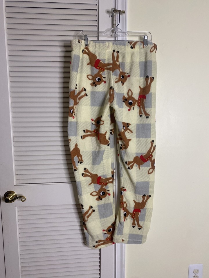 Rudolph the Red Nosed Reindeer Pajama Lounge Fleece Pants Large Yellow ...