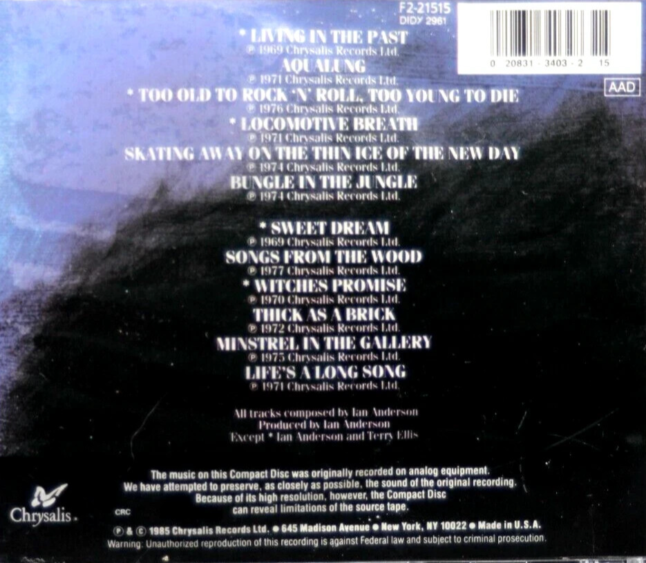 Jethro Tull - Original Masters (Rock Music Audio CD, 1985, Chrysalis ...
