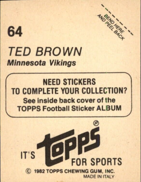 Ted Brown-Minnesota Vikings-1982 Topps Football Stickers #64 | eBay
