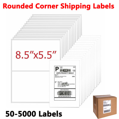 Rounded Corner Shipping Labels 8.5"x5.5" Self Adhesive 2 Per Sheet ...