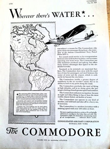 Consolidated COMMODORE Ad 1929 32 passenger Flying Boat Navy Patrol ...