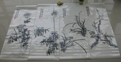 Chinese 100% hand embroideried Xiang (hunan) embroidery art:4screens ...