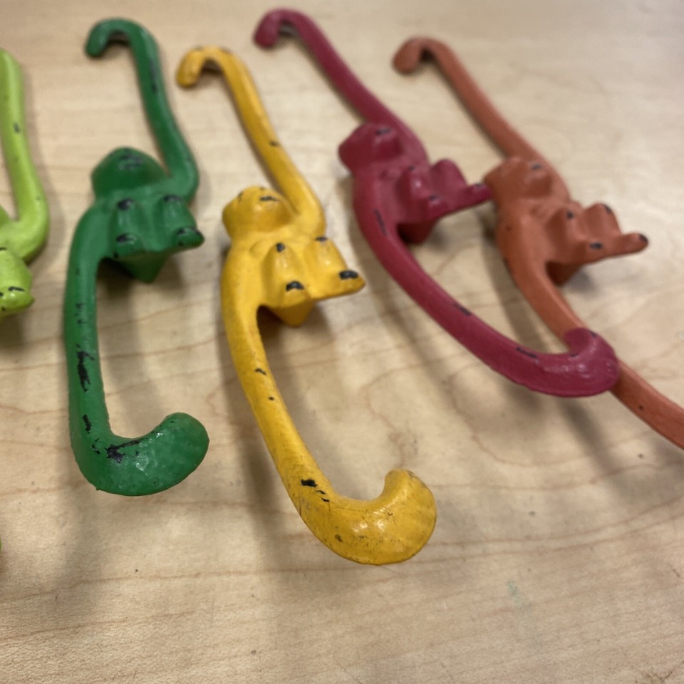 Vintage Set of 6 Heavy Duty Cast Colored Iron Monkey Hooks - 8 Inch ...