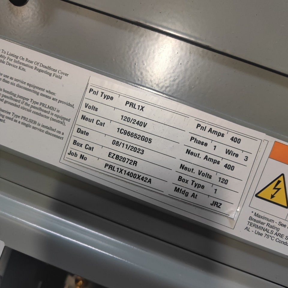 EATON PRL1x 400 AMP 240 120V SINGLE PHASE 3WIRE 42 Cir NEMA 3R ...