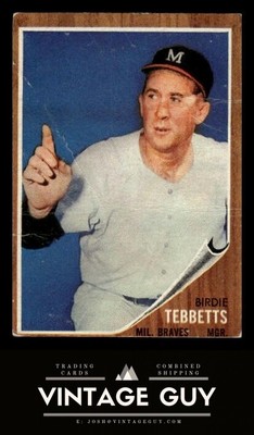 1962 Topps #588 Birdie Tebbetts Milwaukee Braves Baseball Card Crease ...