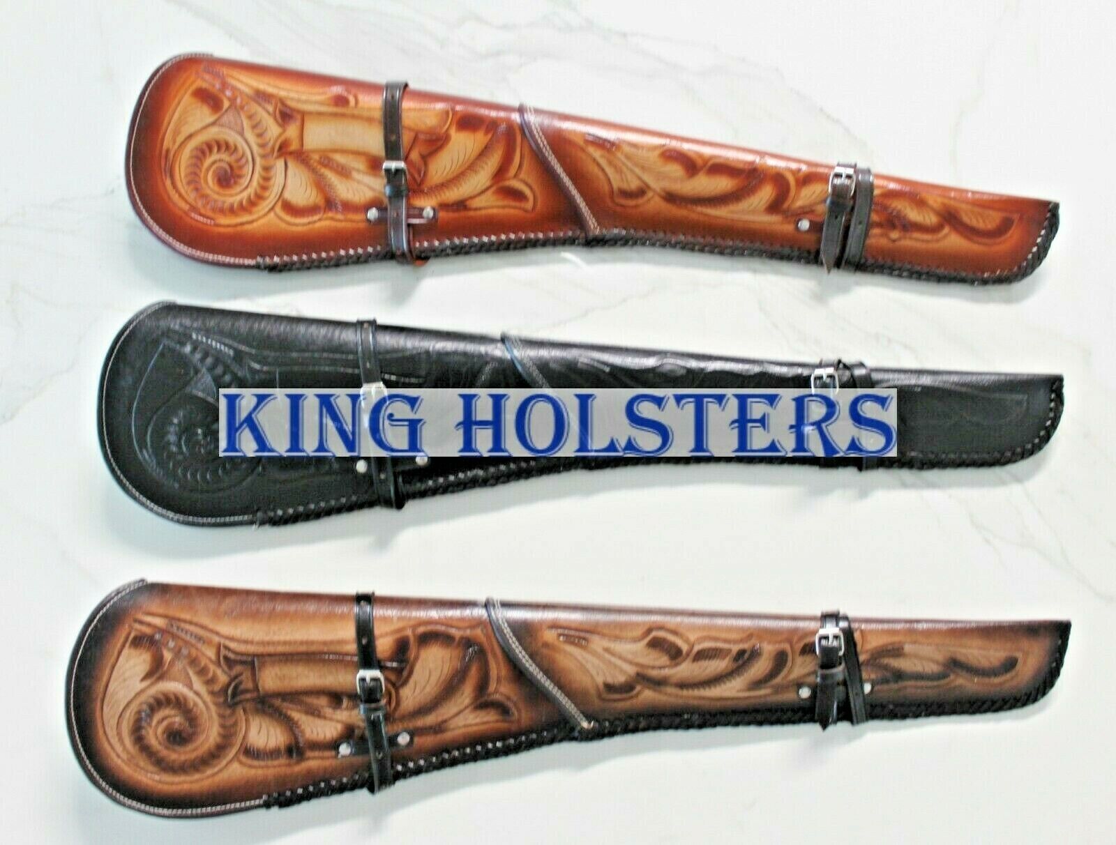 AMERICAN OUTLAW Western leather Tooled scabbard henry rifle marlin ...