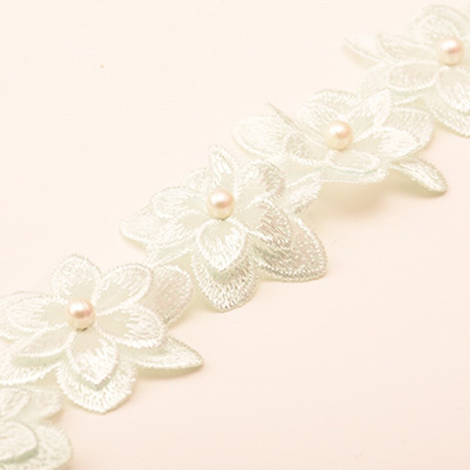 1 Yard Flower Lace Trim Beaded Ribbon Embroidered Fabric Wedding Dress ...