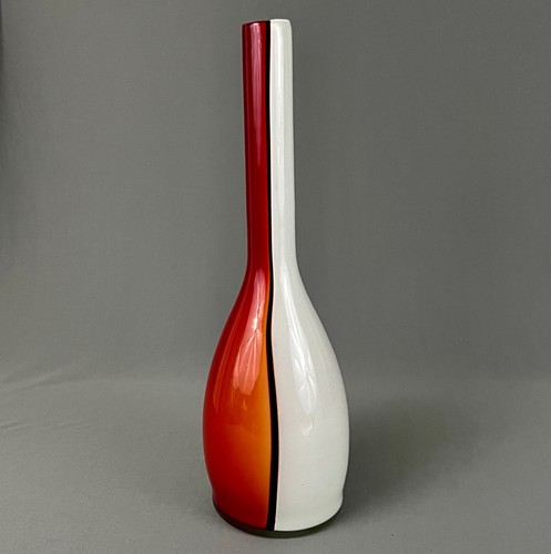 Art Glass Vase Blown with Ground Pontil Orange Red Black White 14.5 in ...