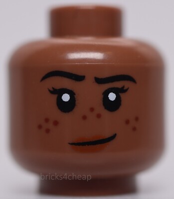 Lego Medium Brown Head Female Black Eyebrows Freckles Dark Orange Lips ...