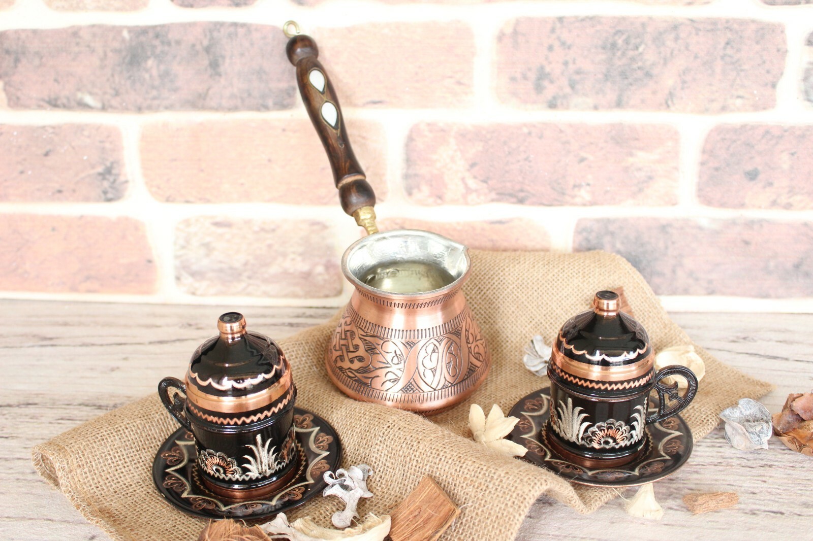 Handmade Copper Turkish Coffee Espresso Set, 2 Coffee Cup and Coffee ...