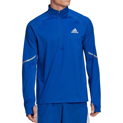 adidas Fast Mens Running Top Blue Long Sleeve Half Zip Run Lightweight ...