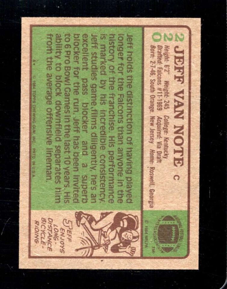 1984 TOPPS #220 JEFF VAN NOTE NM FALCONS NICELY CENTERED *X63601 | eBay