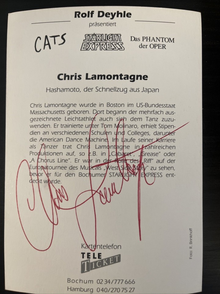 Starlight Express “Hashamoto” Chris Lamontagne Autographed Postcard | eBay