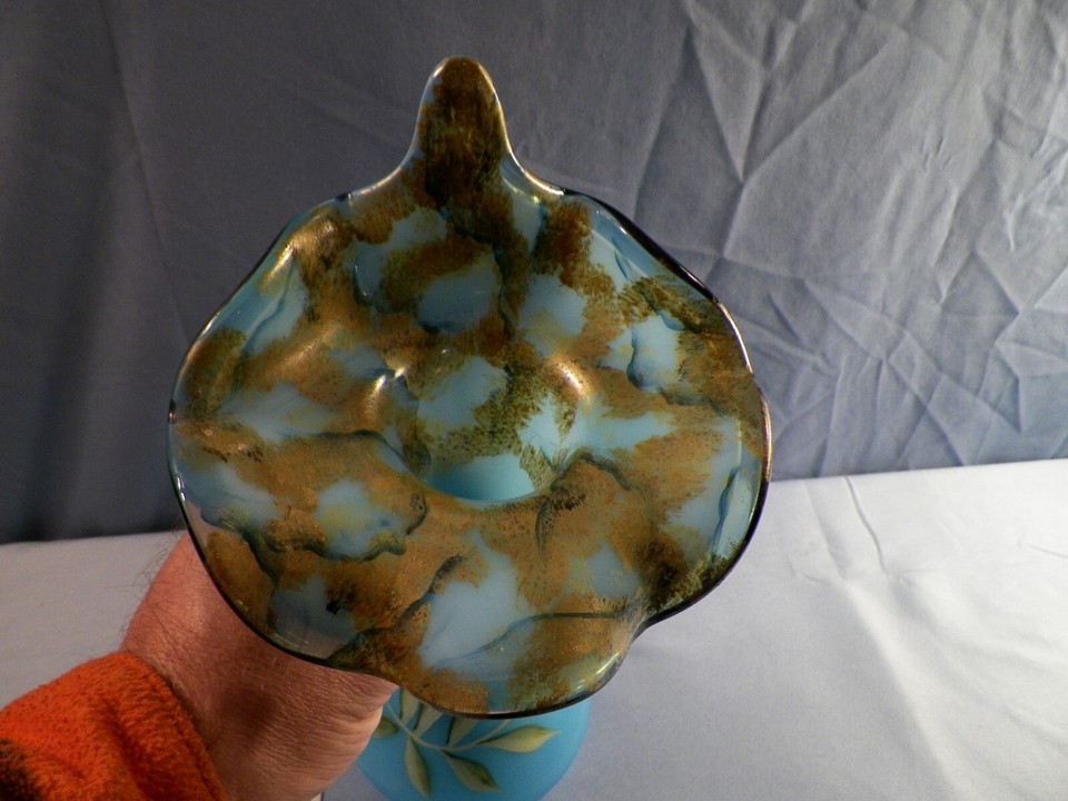 Fenton 2007 Connoisseur Painted Blue Glass Tulip Gem Jack in the Pulpit ...