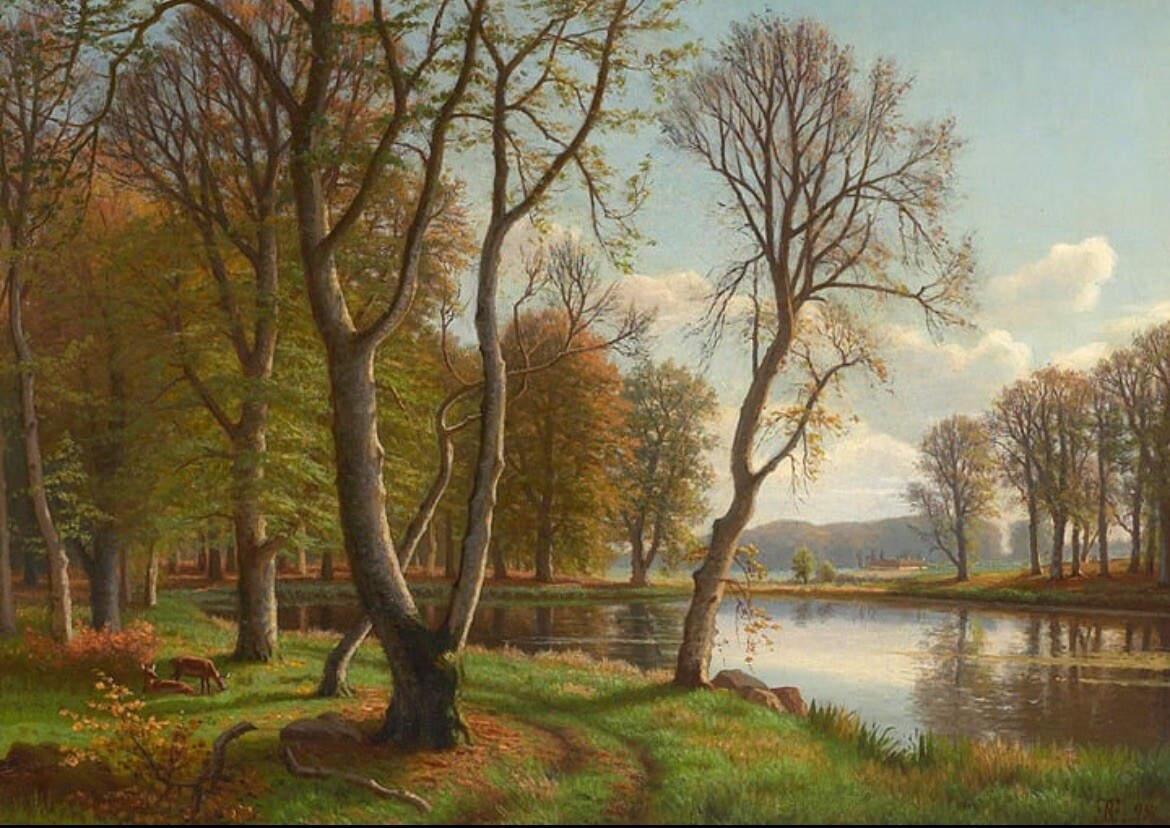 Art Print: Eiler Rasmussen Eilersen, Roe Deer by a Forest Lake | eBay