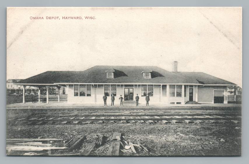 Omaha Railroad Depot HAYWARD Wisconsin ~ Antique Train Station Postcard ...