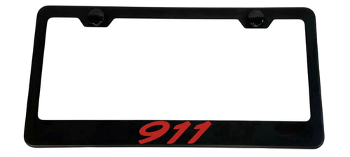911 9 1 1 Red Stainless Steel Matte Black License Plate Frame W/ Caps ...