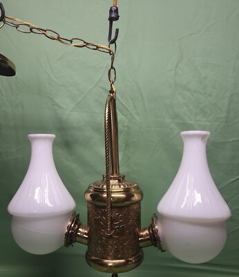 Antique Angle Lamp Co Brass Double Burner Hanging Oil Converted ...