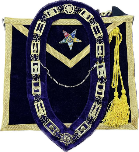 OES WORTHY PATRON /MATRON MASONIC APRON AND CHAIN COLLAR IN DARK PURPLE ...