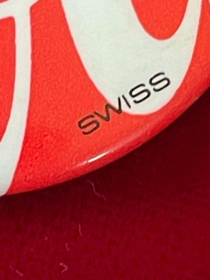 Swiss Watch Coca Cola Cross Promotional Advertisement Clock Pinback ...