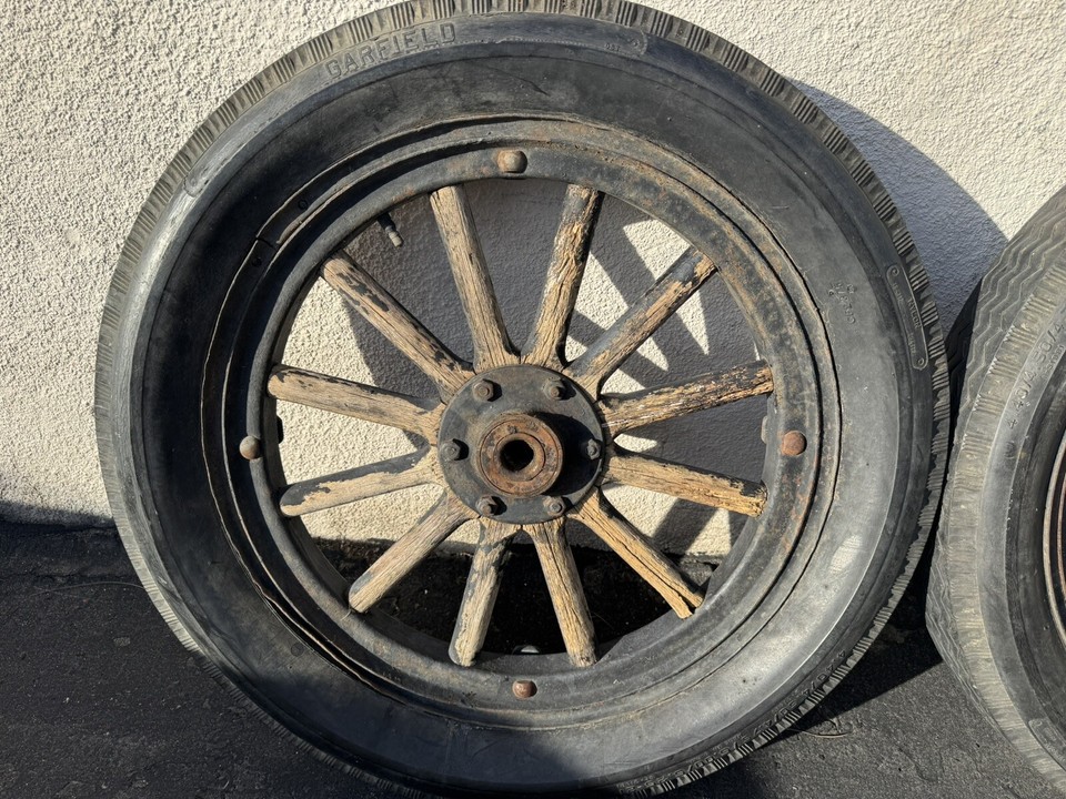 Set Of 4 ANTIQUE FORD MODEL T WOOD CAST IRON CAR TRUCK WHEELS TIRES | eBay