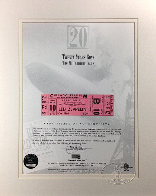 Led Zeppelin 1980 Chicago Ticket