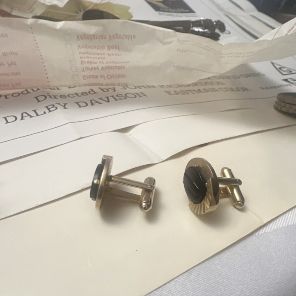 Men's Oval Shape Metal Cufflinks Gold Black Onyx Center | eBay