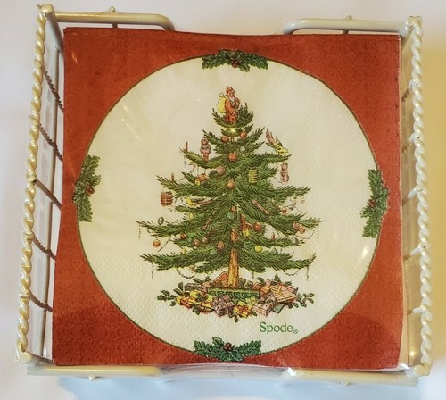 Spode Christmas Tree Paper Napkin Caddy Set 40 Count Beverage Napkins 5 ...