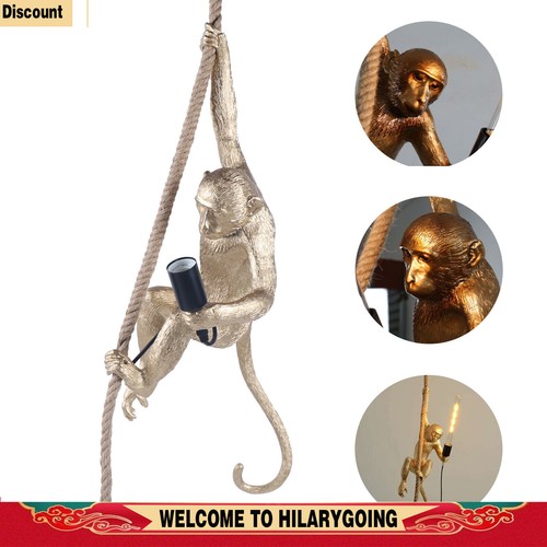Vintage Monkey Wall Light Resin Hemp Rope Hanging Lamp Pendant Light ...