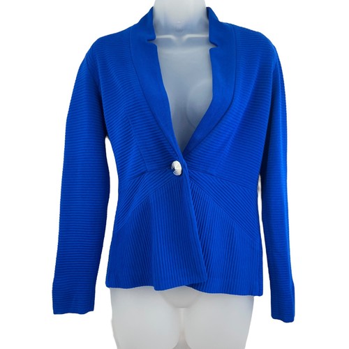 Exclusively Misook Jacket Top Women's XS Cobalt Blue Knit Blazer Button ...