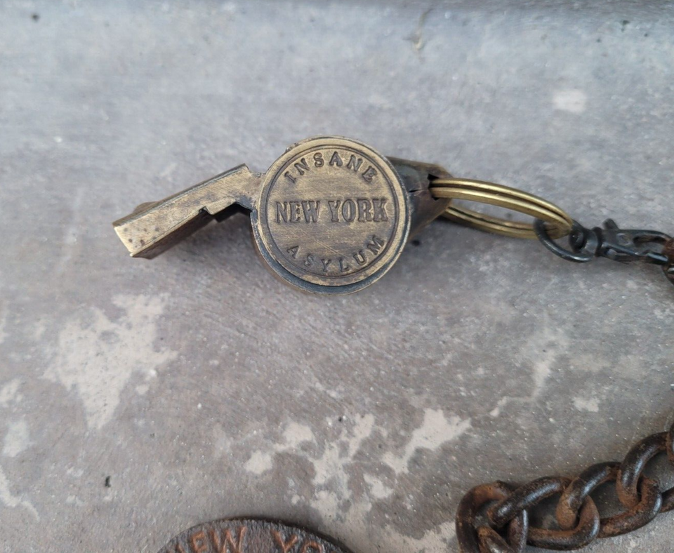 New York Insane Asylum Prison Guard Iron Cell Key Chain Tag Solid Brass ...