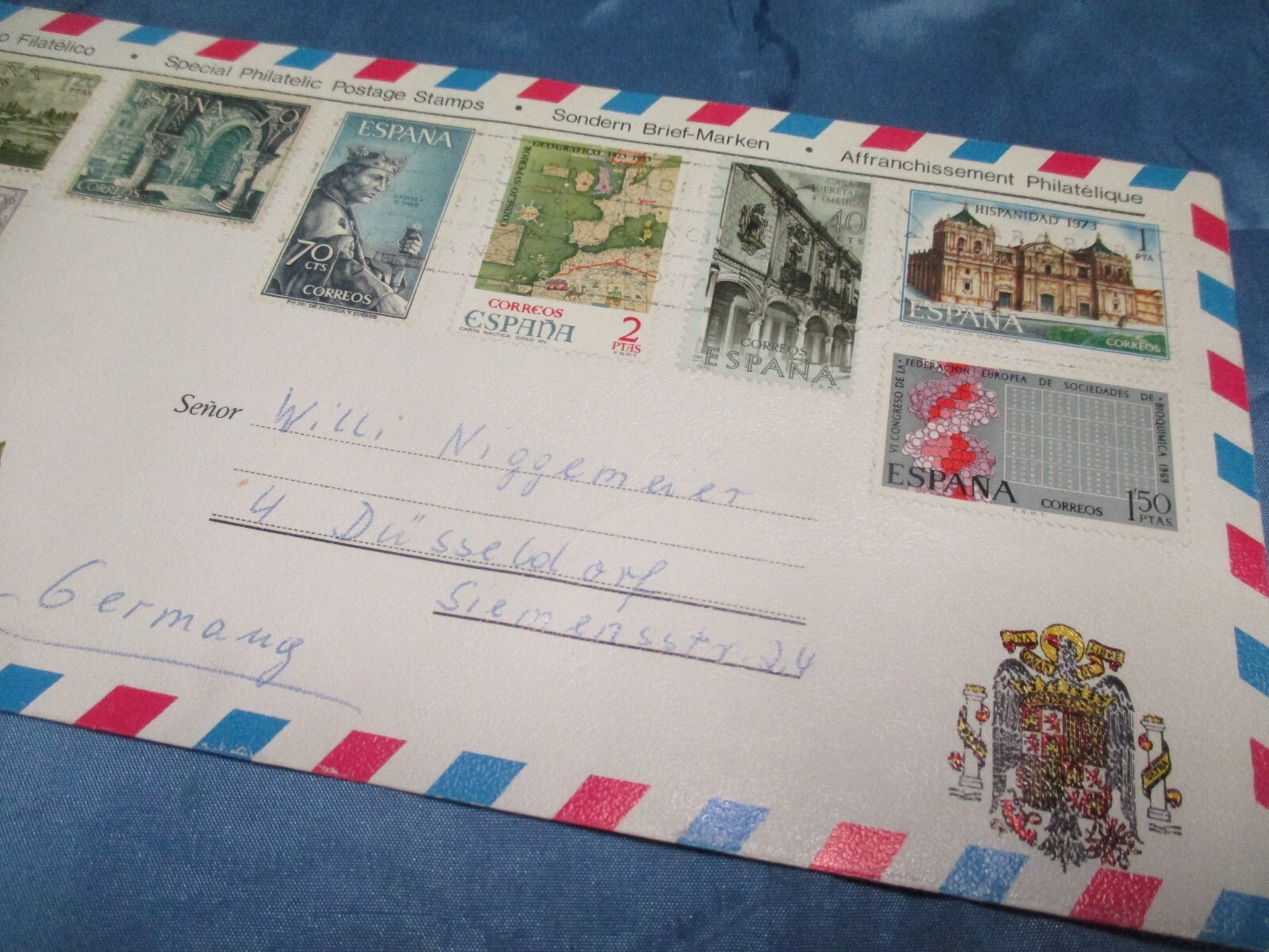 Post - Dokument 70er Jahre , Spanien , Kuvert + Briefmarken , N 251 ...