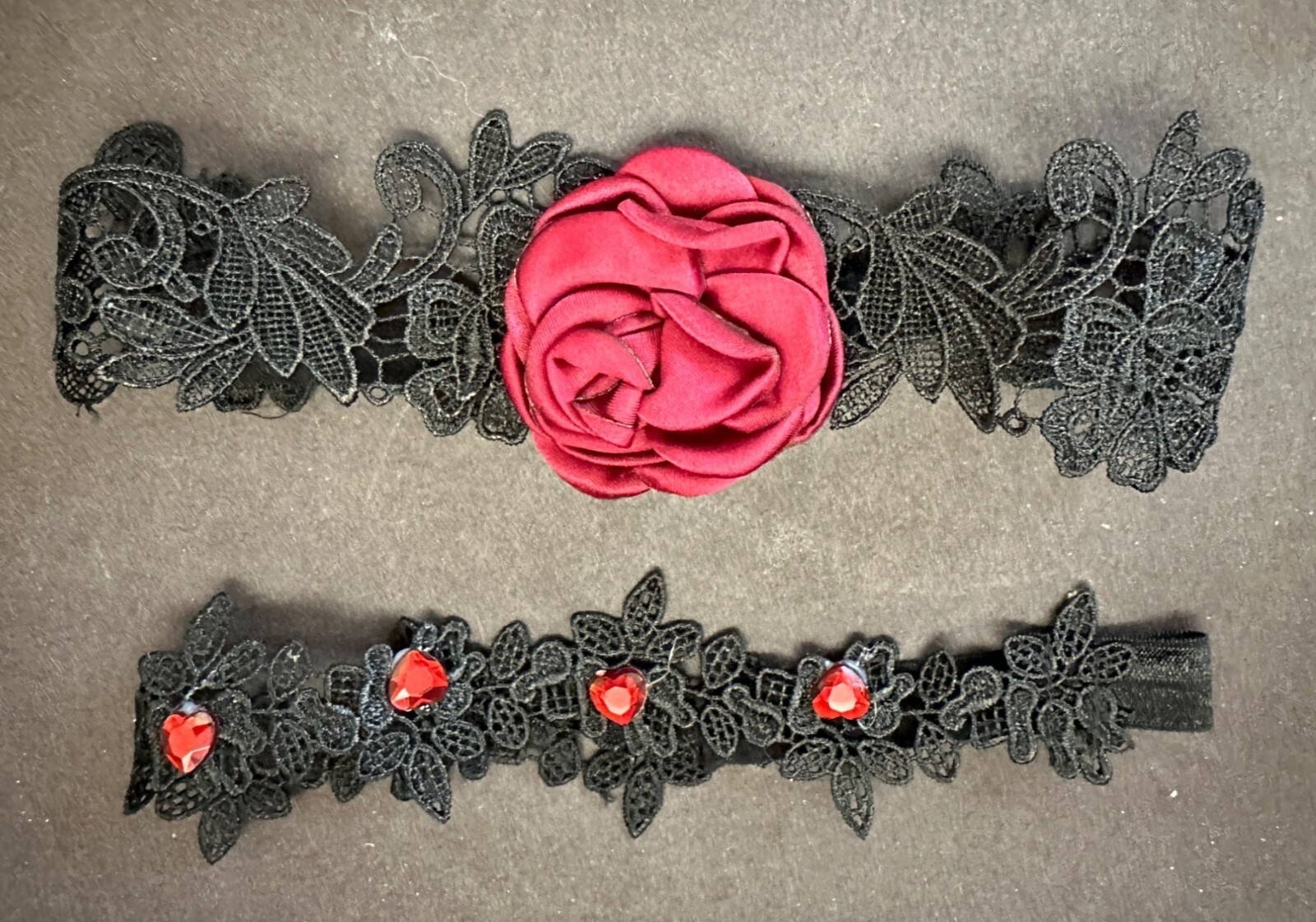 Black Lace Choker Set Red Rose & Heart Gem Accents Gothic Victorian ...