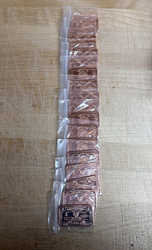 20 1oz Copper Bars .999 Fineness. United States Of America One Dollar ...